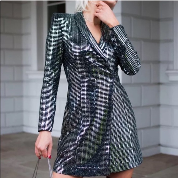 Zara | Jackets & Coats | Zara Silver Metallic Blazer Dress | Poshmark